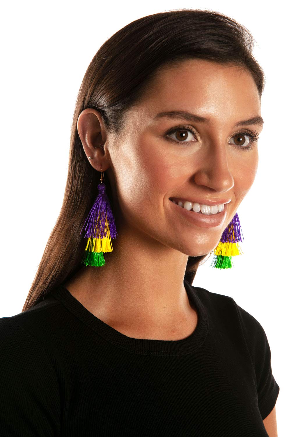 Tipsy Elves Women's Mardi Gras Earrings Purple Green and Gold Mardi Gras Tassel
