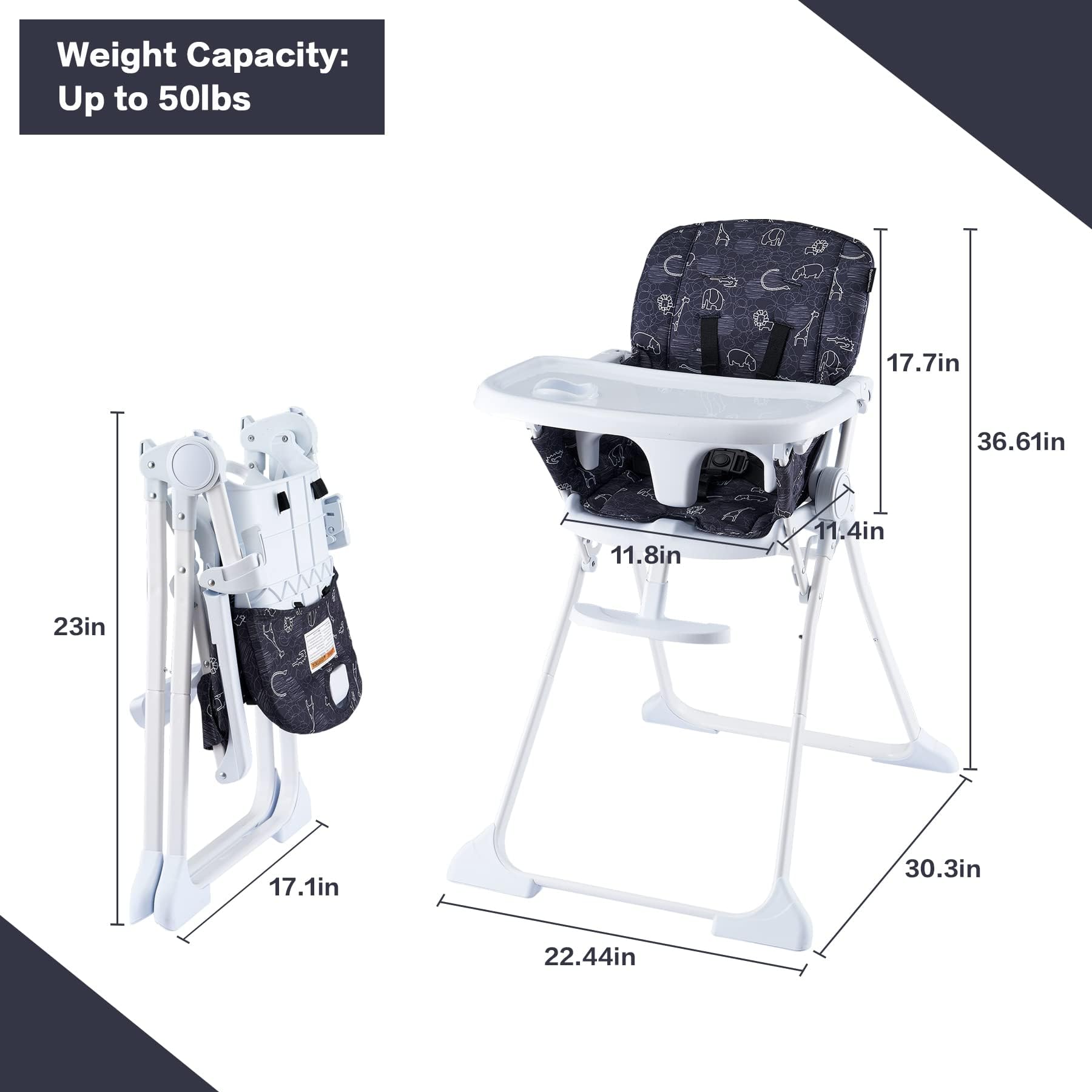 Pamo Babe Slim Snacker High Chair, Ultra Compact High Chair, Whisk Portable Highchair