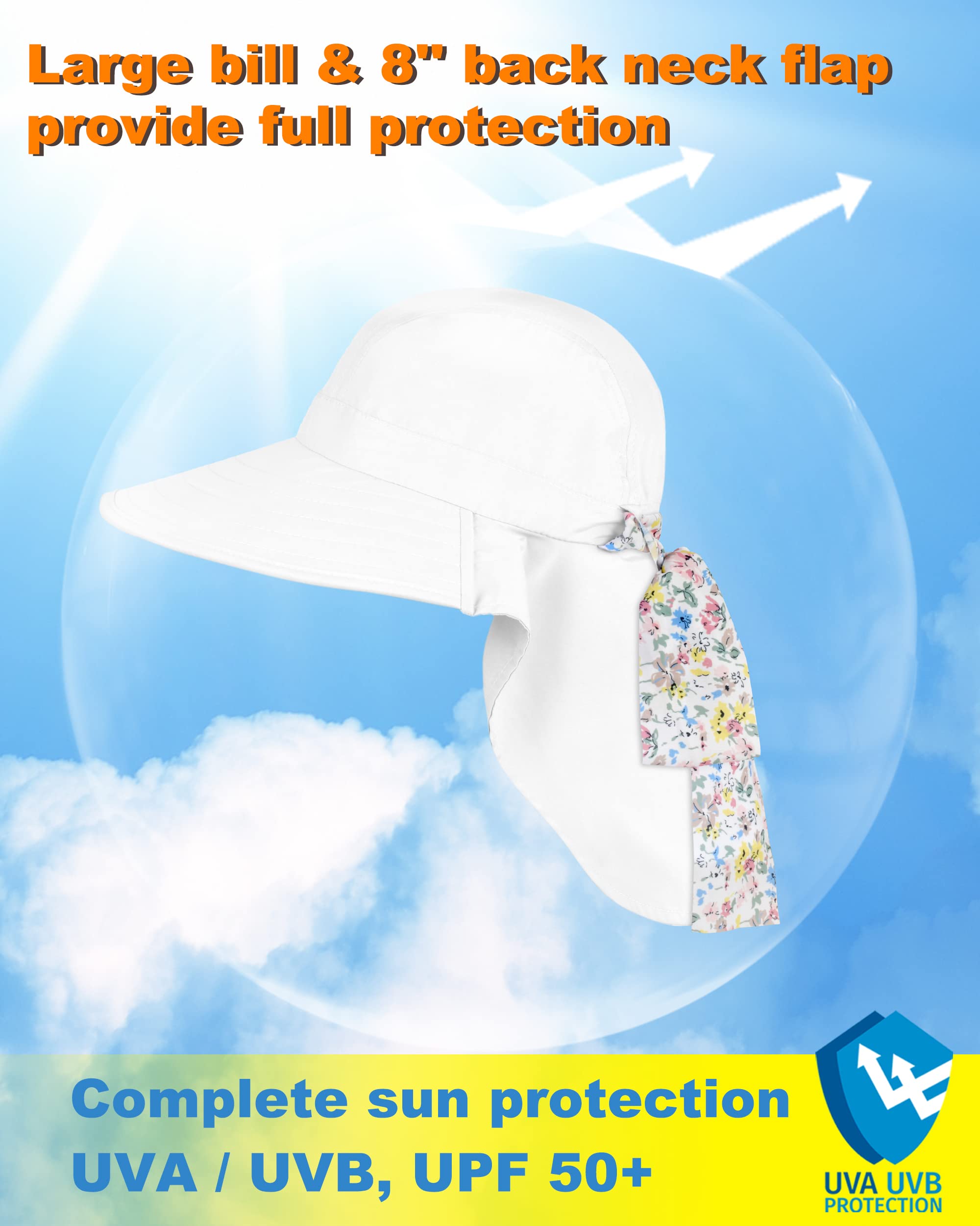 Tirrinia Stylish Garden Hats with Large Brim, Adjustable Safari Neck Cover, and Floral Ribbon