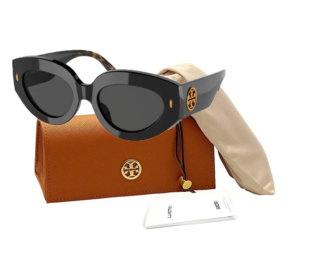 Tory Burch TY7171U 190387 51MM Black/Solid Grey Cateye Sunglasses for Women + BUNDLE With Designer iWear Eyewear Kit
