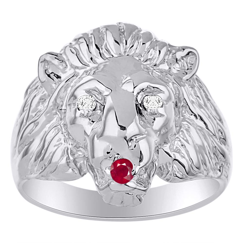 Rylos Conversation Starter Diamonds & Ruby in the Eyes & Mouth of this Fabulous Lion Head Ring Set in Sterling Silver Size 9