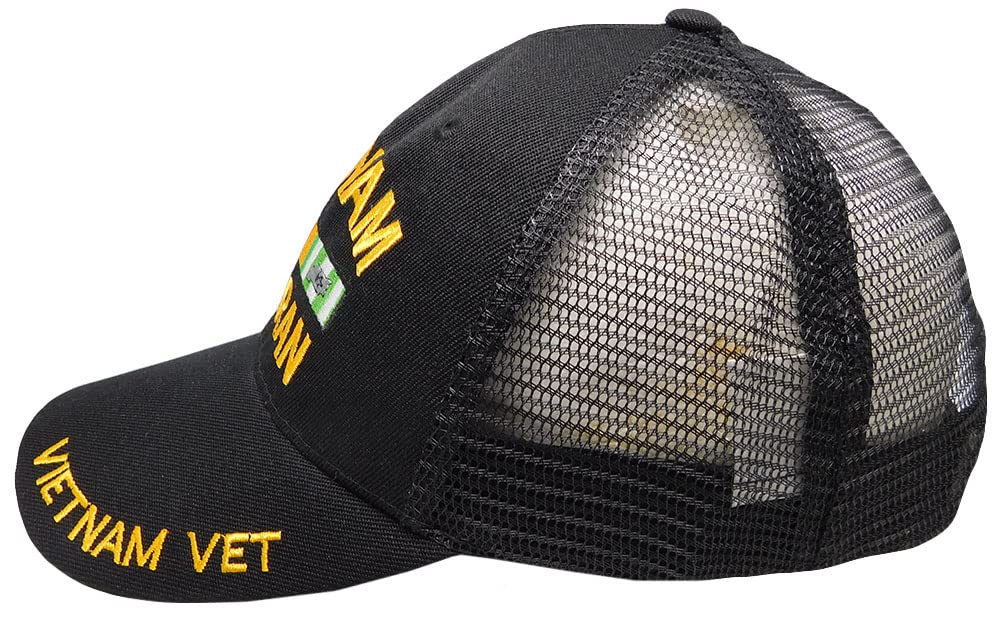 Vietnam Veteran Vet Ribbon Mesh Trucker Black Acrylic Adjustable Embroidered Baseball Hat Cap