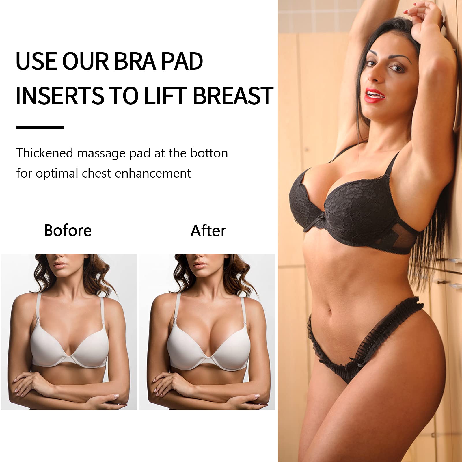 OXYSAIKO Bra Pads Inserts 4 Pairs, Women's Breathable Comfy Replacement Removable Sport Bra Push Up Pads Suitable for A Cup and B Cup(Black)