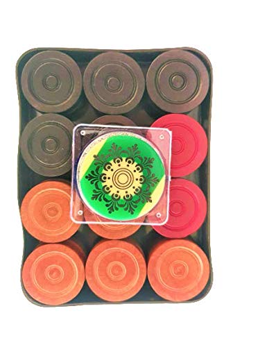 SCEXPORTS 24 Wooden Carrom Game Coins and Striker Set,Wooden Checkers (24 Pieces + 1 Striker with Striker Case FTD