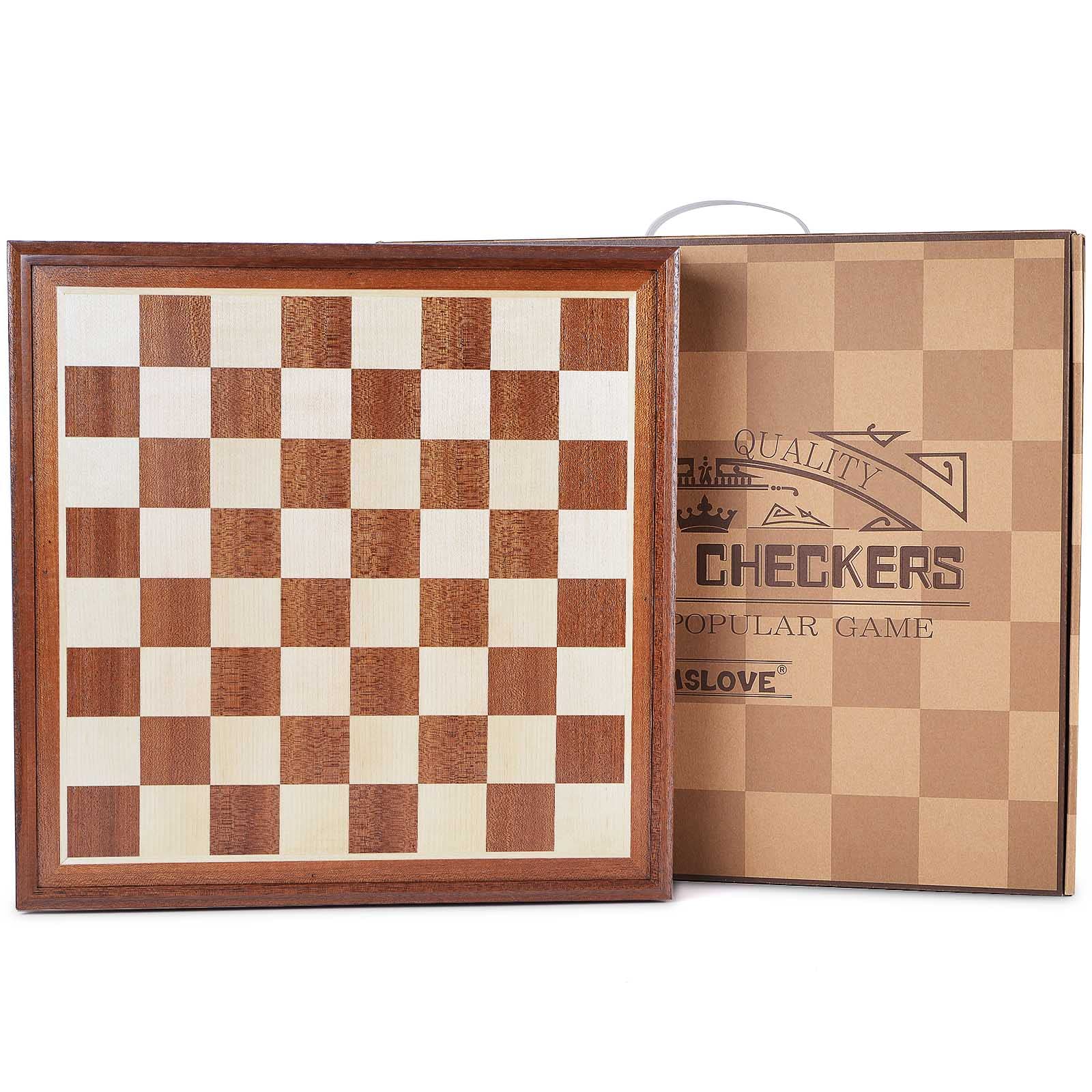 VAMSLOVE Chess and Checkers Board Game Sets for Adults Wooden Deluxe 15 inch Wood Board Box with Storage, Classic 2 in 1 Large Size with Chess Pieces - 3” King Height - 2 Extra Queens
