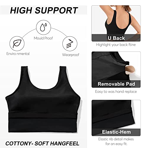 WANOSS High Impact Sports Bras for Women Comfortable Longline Wireless Bras Padded Tank top Workout Gym Yoga(Black M)