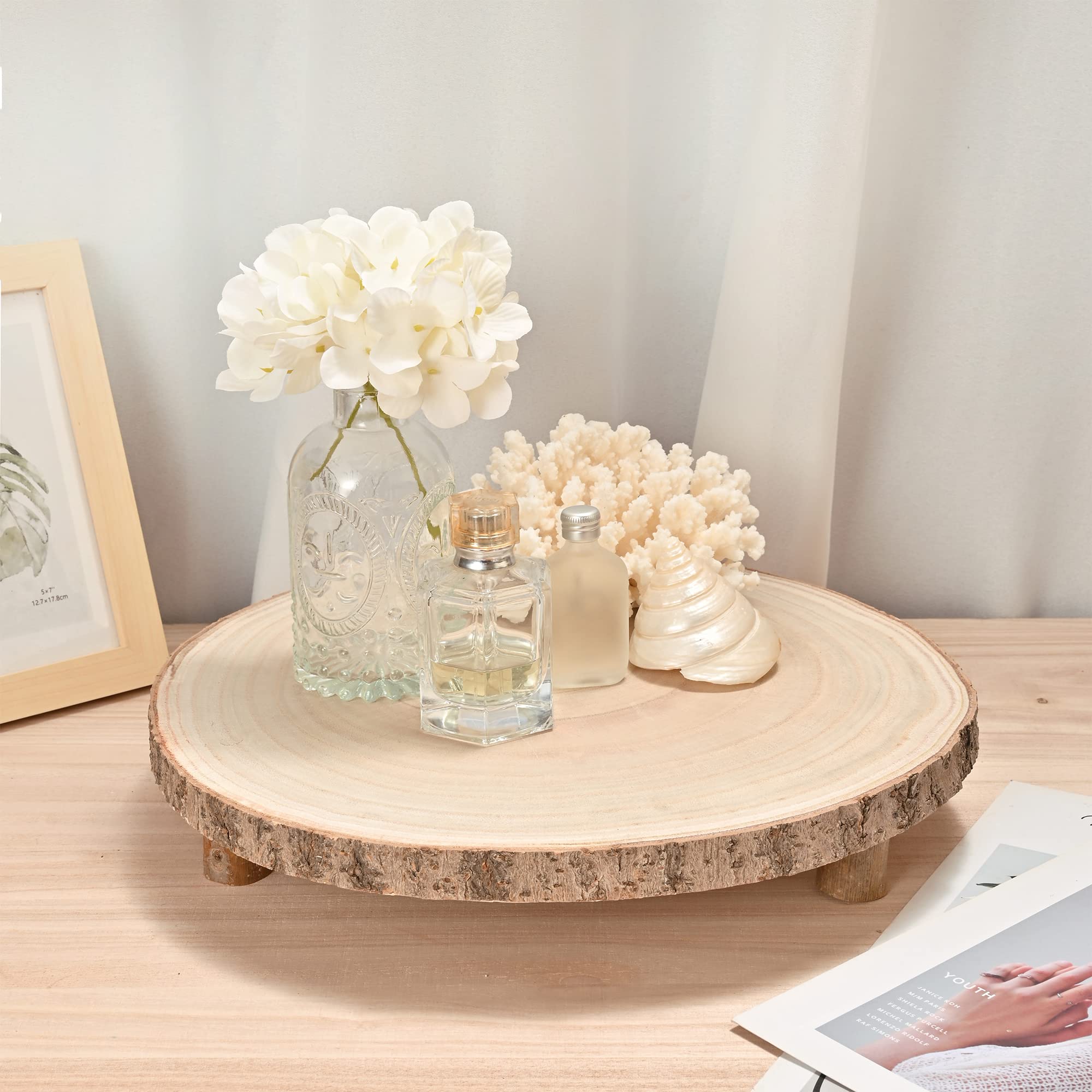 WILLOWDALE 11-13 Inches Wood Cake Stand for Dessert Table, Wedding Cake Stand Farmhouse Serving Tray for Party, Wood Slice with Legs Round Cake Holder Rustic Decor Table Centerpieces for Dining Room