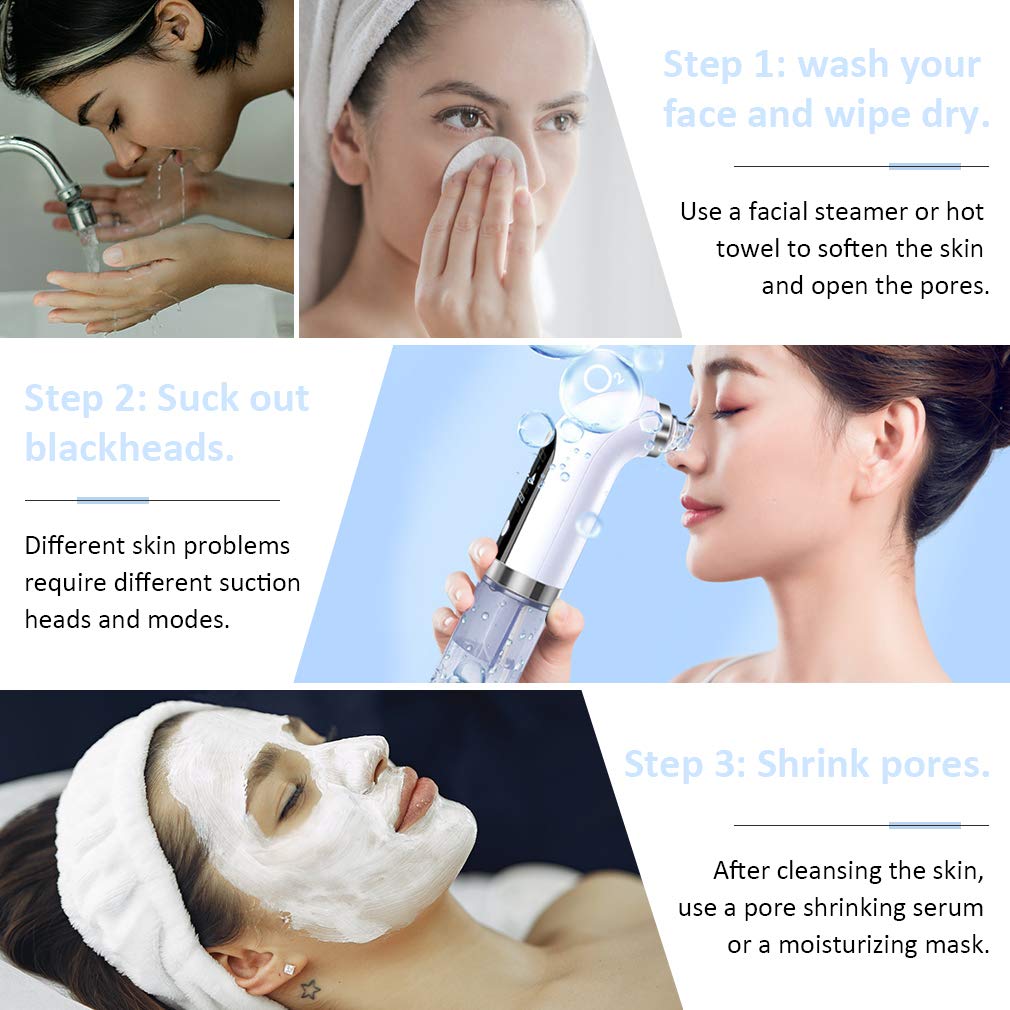 Pahajim Blackhead Remover Pore Vacuum - Electric Blackhead Vacuum Cleaner Blackhead Extractor Tool Device Comedo Removal Suction Beauty Device (White)