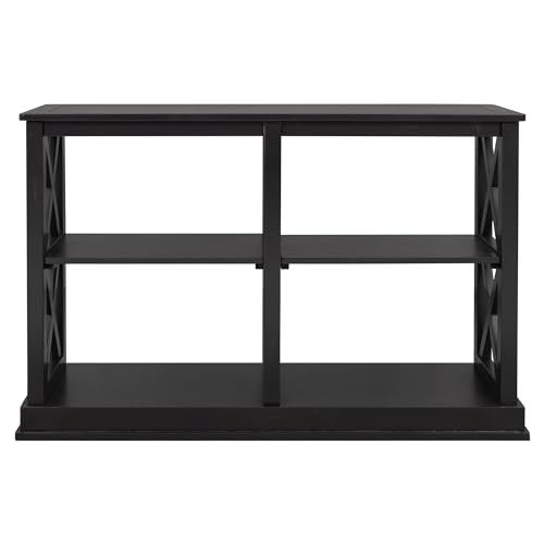 NUPczxg Elegant Console Table with 3-Tier Open Shelves and X Legs,Entryway Table Sofa Table for Hallways, Foyers, and Living Rooms(Black)