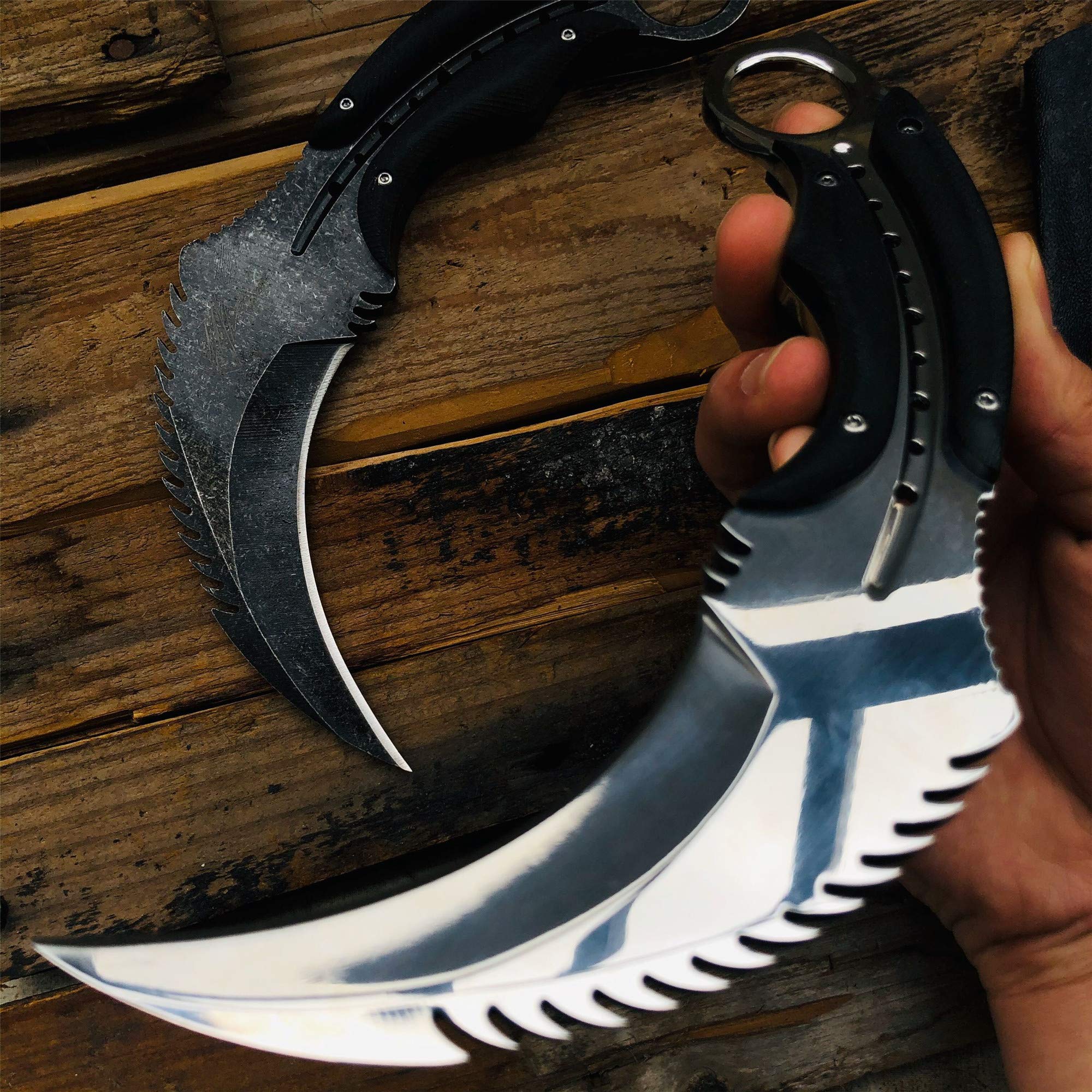 Rhinosteel Custom Eagle Beak Design Heavy Collect Gift Full Tang Karambit Knife D2 Steel Stonewash & Mirror Fixed Blade Outdoor Camping,Tactical ,Survival,Hunting Knives -Leather Sheath (Mirror)