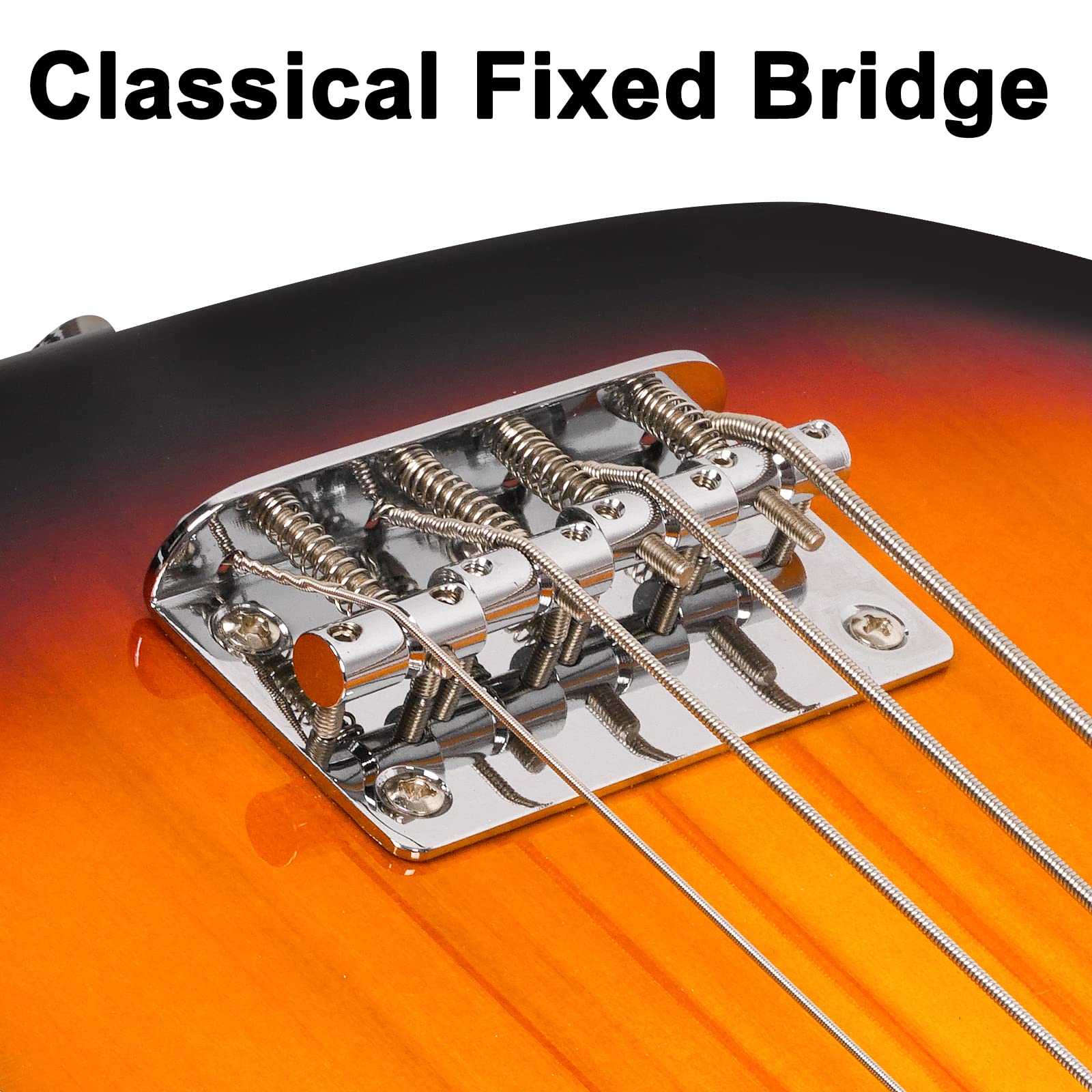 Vangoa Electric Bass Guitar Full Size 4 Strings Standard Bass PB Style Beginner Kit Sunburst for Starter Adults Kids with Gig Bag Cable Extra Strings Strap