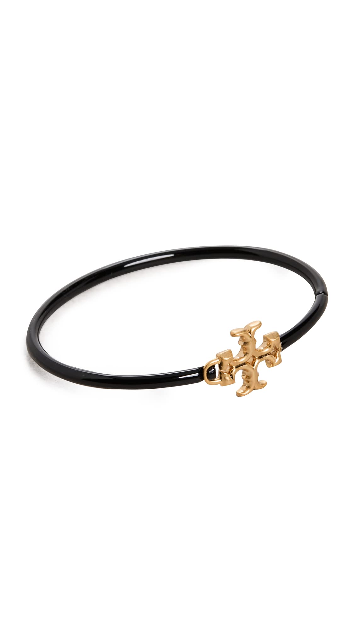Tory Burch Women's Eleanor Hinged Cuff, Rolled Brass/Black, One Size