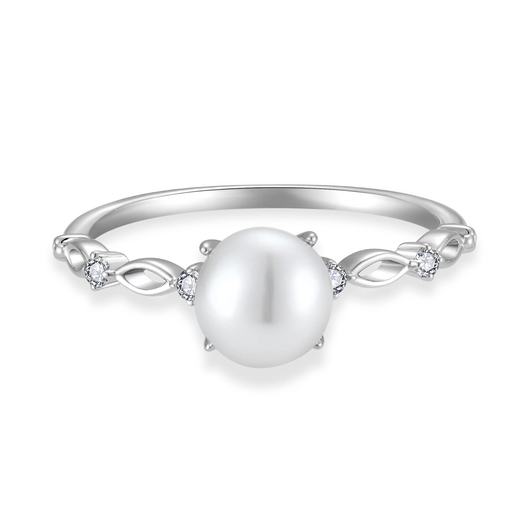 STARCHENIE 7mm Cultured Freshwater Pearl Cubic Zirconia Ring Silver,Pearl Ring for Women size7
