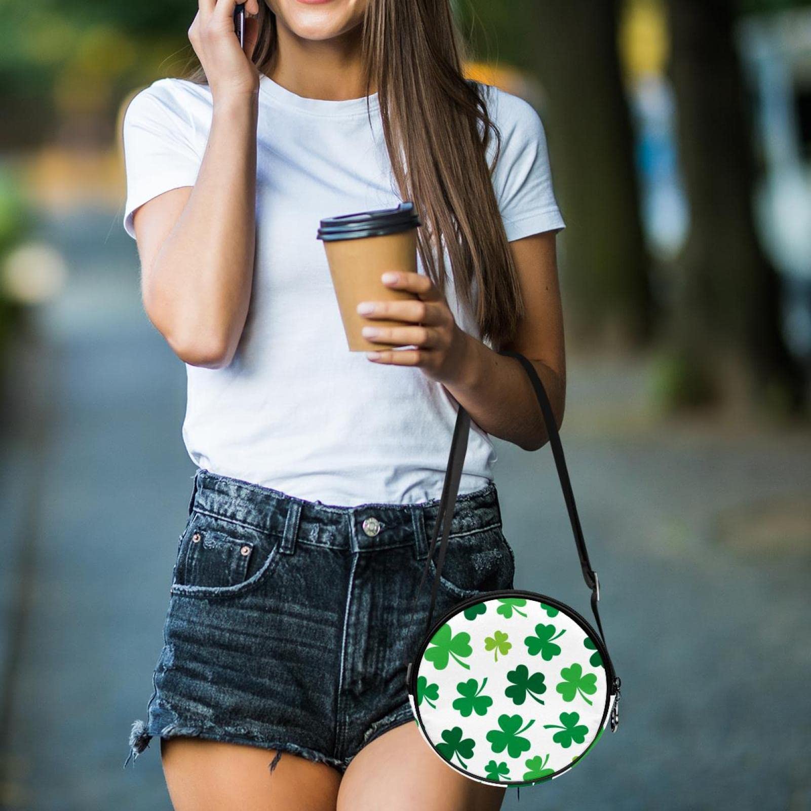 Wangsxing Small Crossbody Bag Shamrocks Round Purse Wallet Shoulder Bag