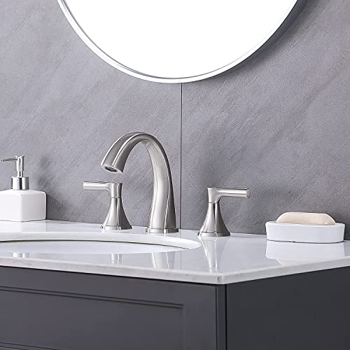 VAPSINT Widespread 2 Handle 3 Hole Brushed Nickel Bathroom Faucet,Modern Lavatory Vanity Bathroom Sink Faucet with Pop Up Drain
