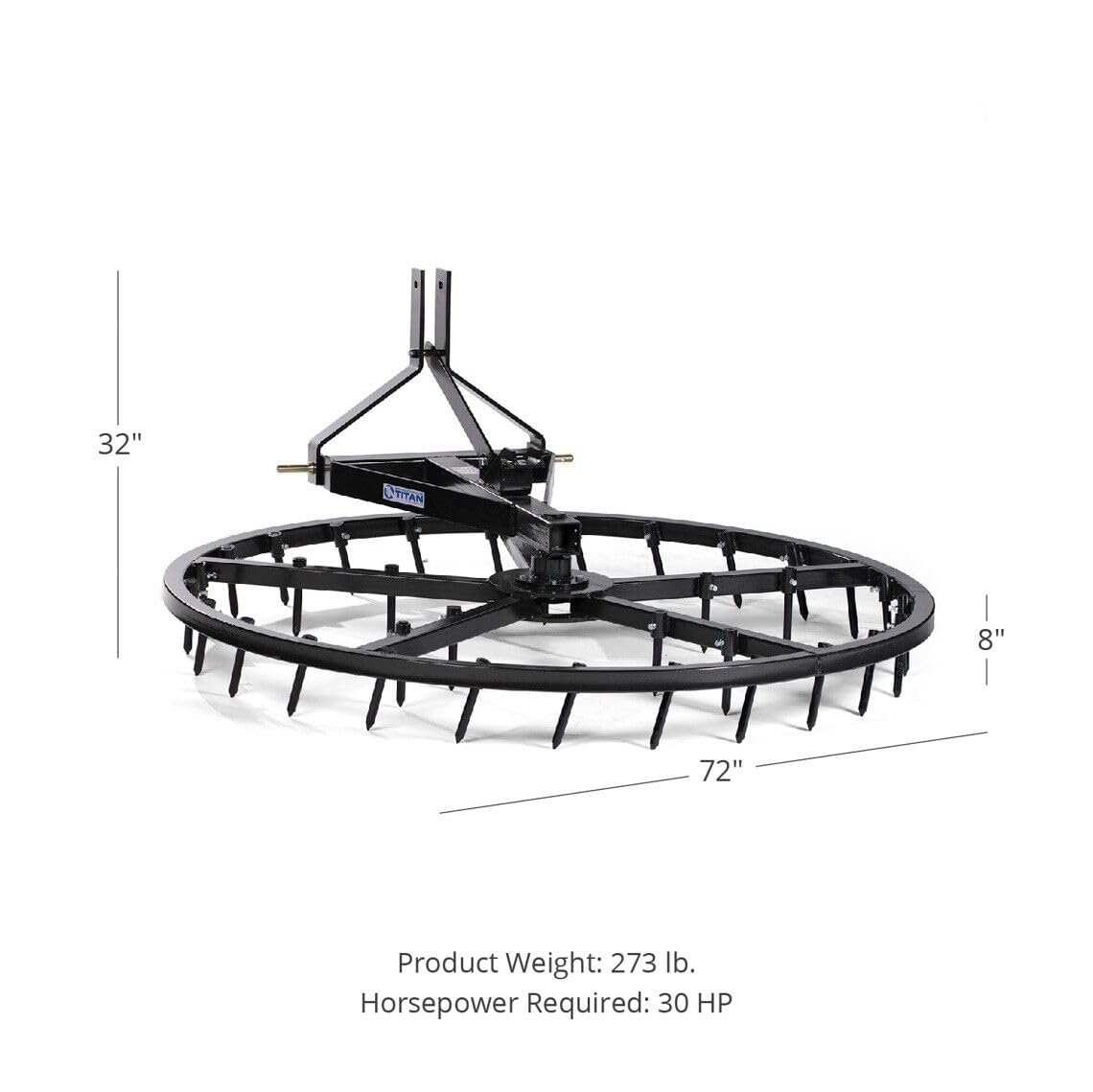 Titan Attachments Arena Spin Harrow Groomer 72" Cat 1 3 Point Quick Hitch HD