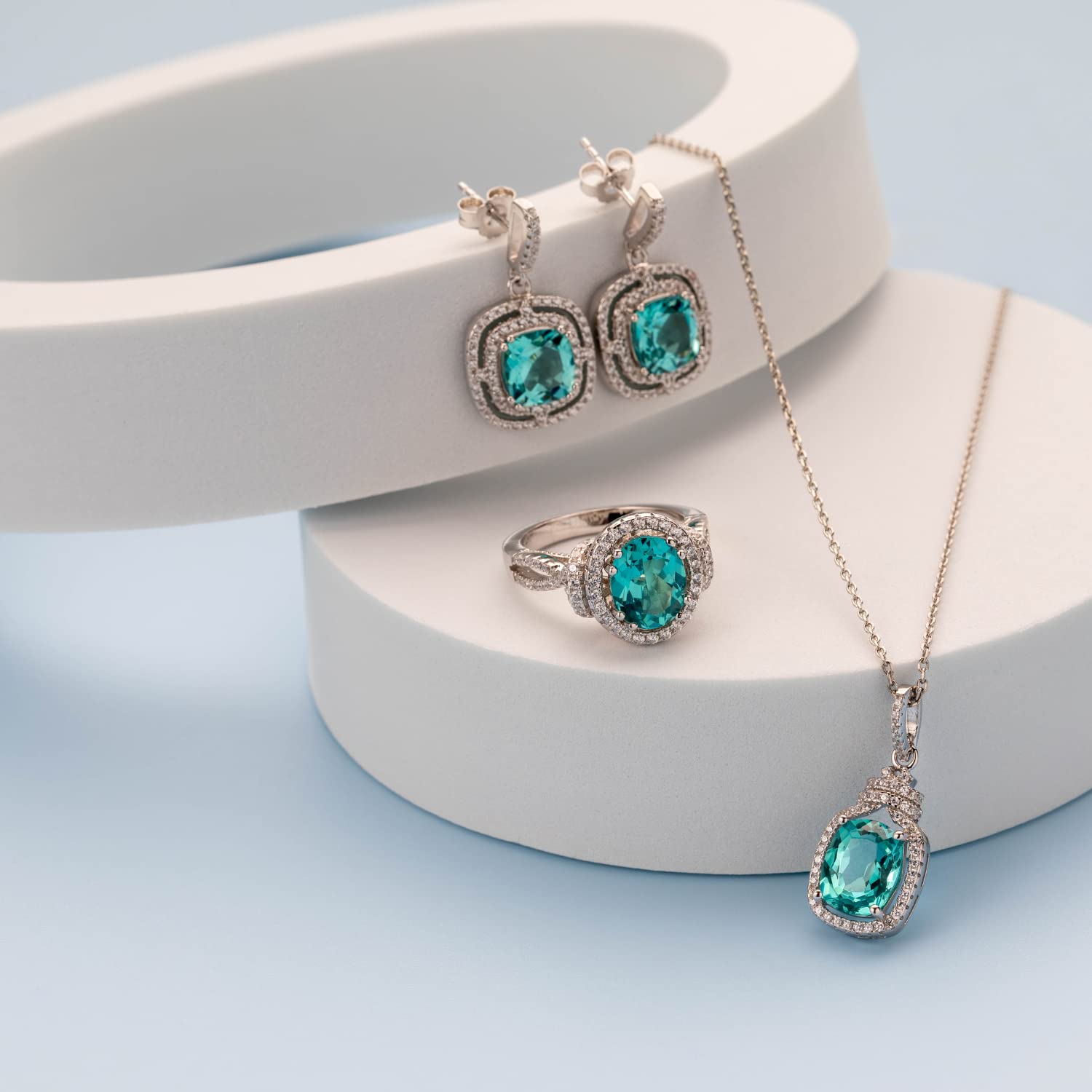 PEORA Simulated Paraiba Tourmaline Ring in Sterling Silver, 2 Carats total Oval Shape, Dainty Filigree Band Design, Comfort Fit, Size 8
