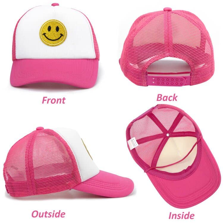Vikodah Smiley Face Trucker Hats Preppy Style Baseball Hat,Unstructured Dad Cap for Unisex Pink