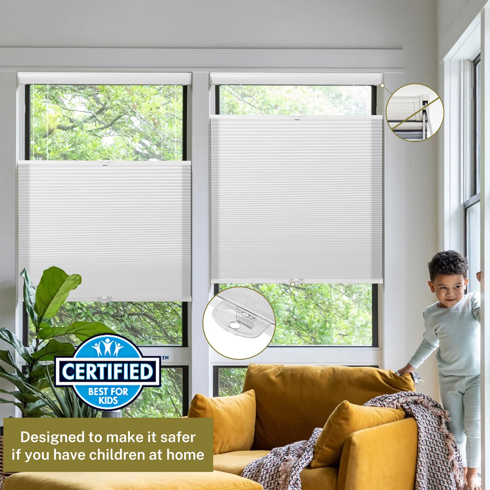 Moonice Top Down Bottom Up Blackout Cellular Shades, Cordless up down blinds bottom up blinds for windows Honeycomb Blinds Room Darkening Honeycomb Shades for Windows,Easy to Install