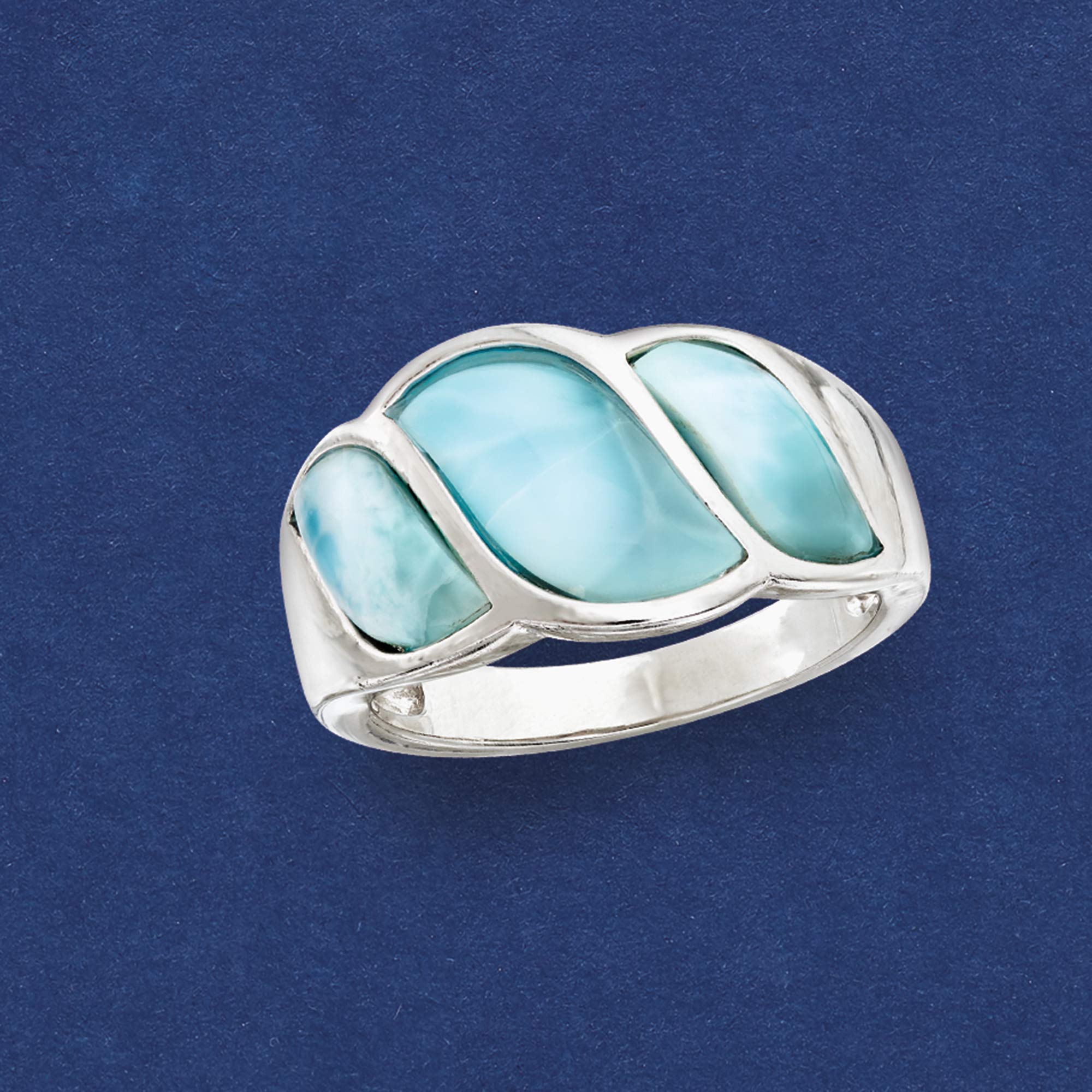 Ross-Simons Larimar Wave Ring in Sterling Silver. Size 7