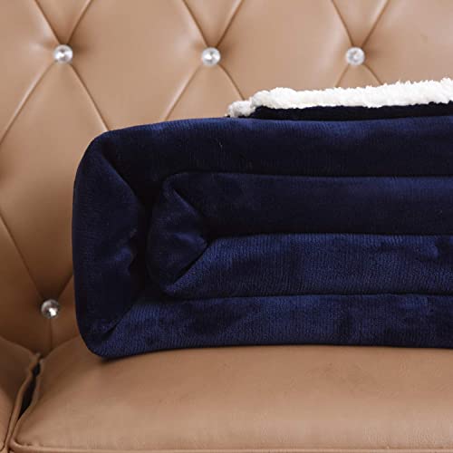 NANPIPER Sherpa Blanket, Super Soft Fuzzy Flannel Fleece/Wool Like Reversible Velvet Plush Blanket, Thick Warm Blanket for Winter (Twin Size 60"x80", Navy Blue)