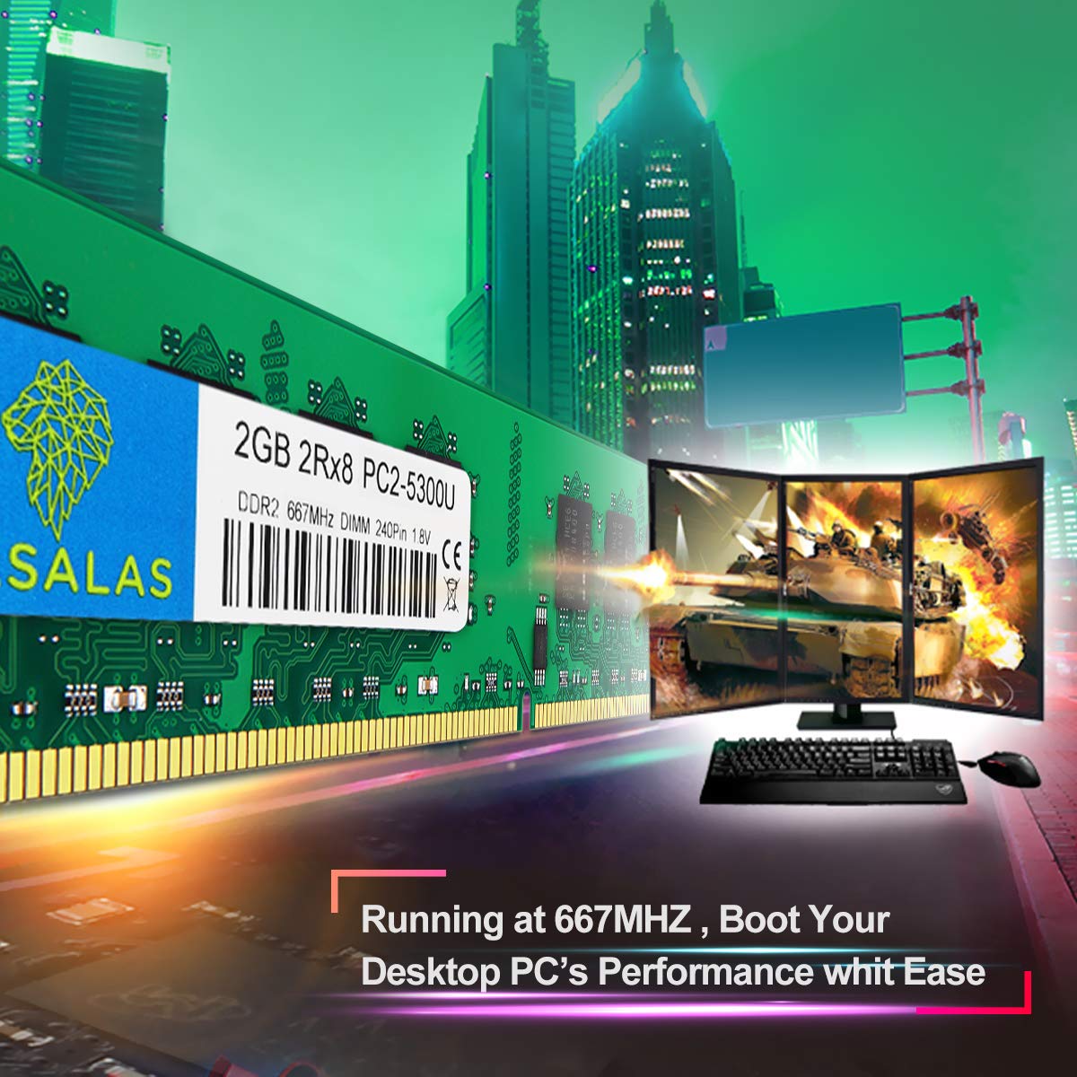Rasalas DDR2 800 PC2-6400 DDR2 4GB Kit (2x2GB) DDR2-800 Udimm Ram Desktop PC2-6400U 2RX8 1.8V CL6 240 Pin Non-ECC Unbuffered Desktop RAM Memory Modules