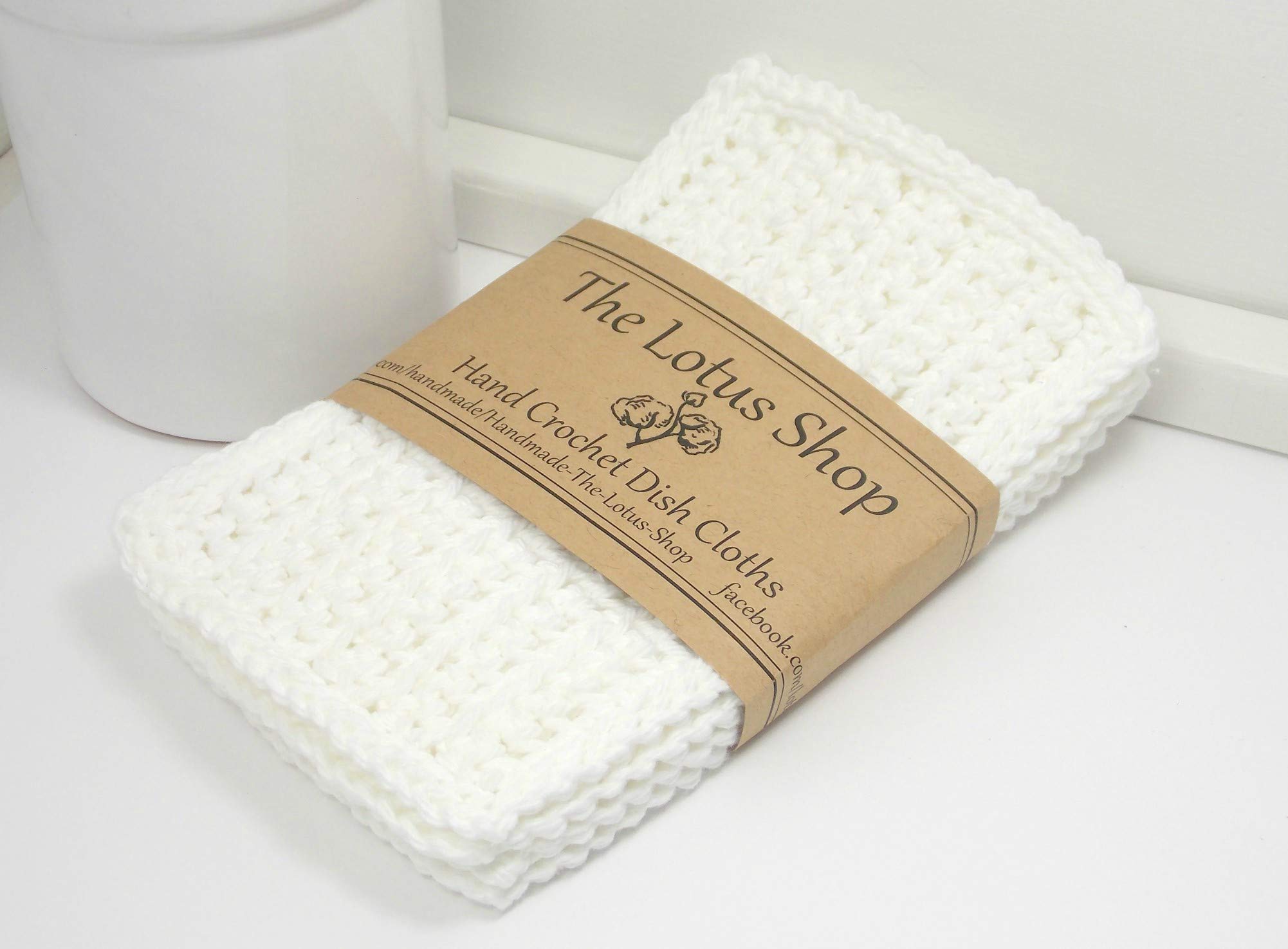 Set of 4 Handmade White 4 inch x 7 inch Rectangular Crochet Cotton Dishcloths