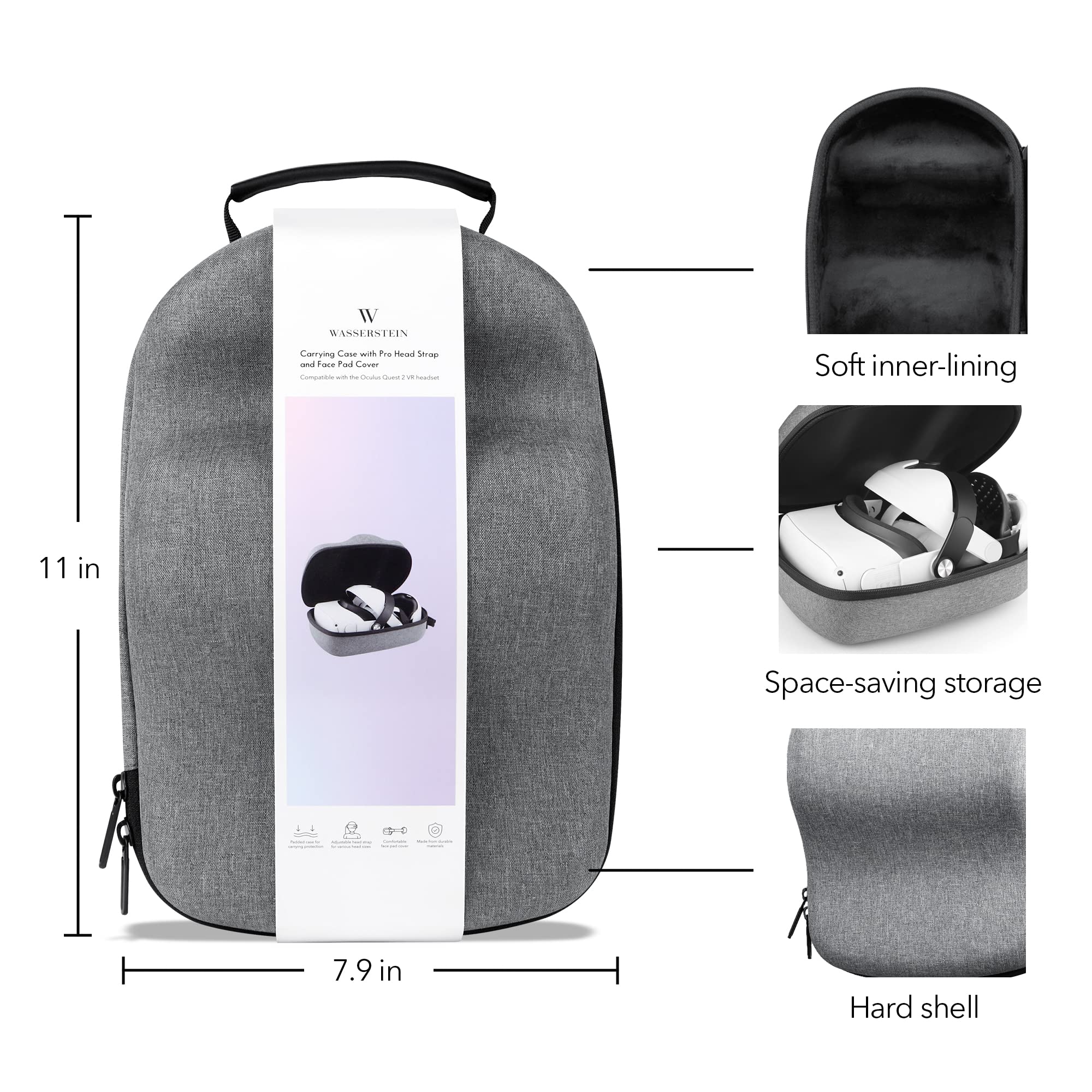 Wasserstein Bundle - Charging Station & VR Headset Carrying Case, Head Strap, and Face Cover Bundle Compatible with Oculus Quest 2