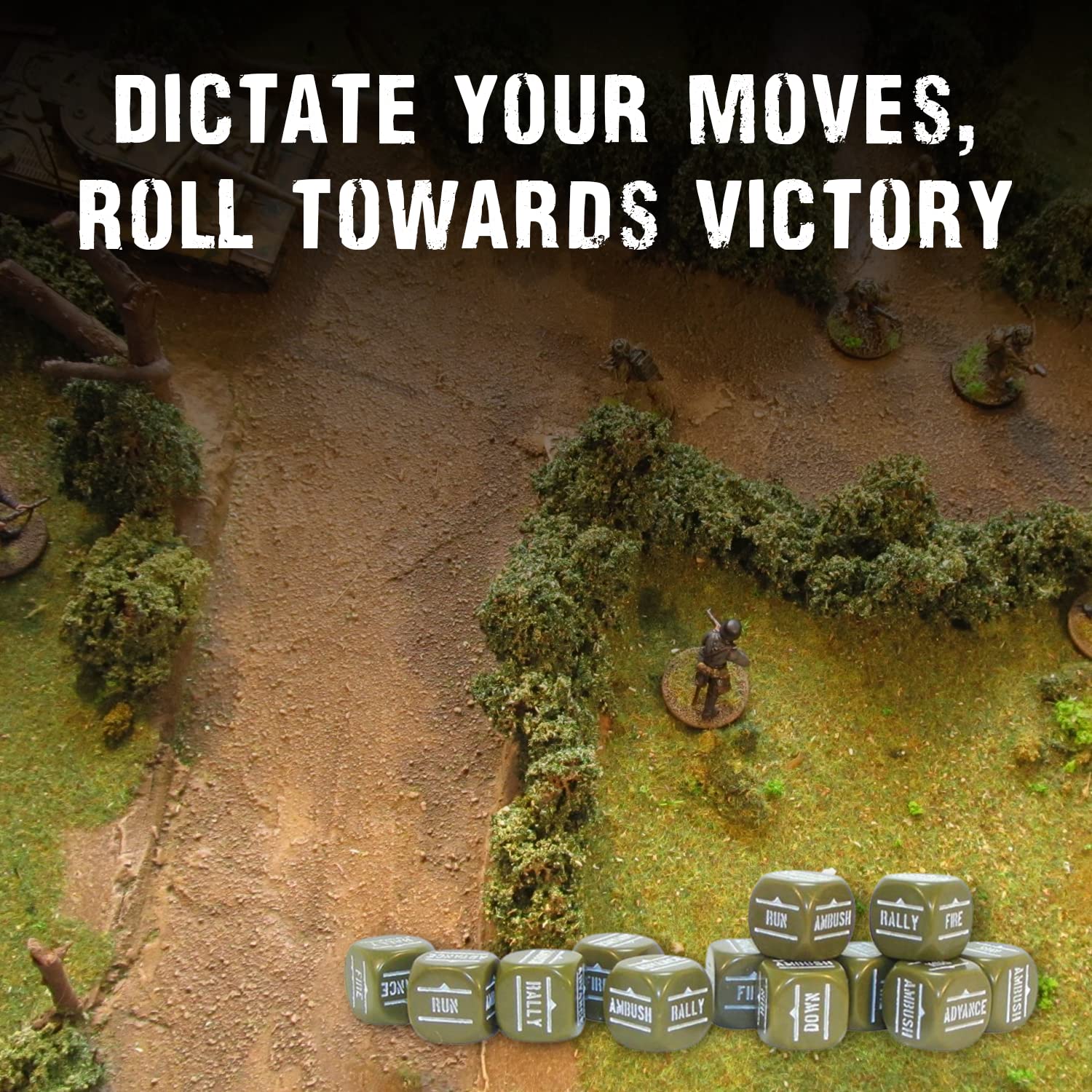 Wargames Delivered β Bolt Action Dice Orders D6 pack of 12 with Olive Drab Color and Actions Inscribed with White β Miniature Wargame Dice by Warlord Games (Olive Drab)