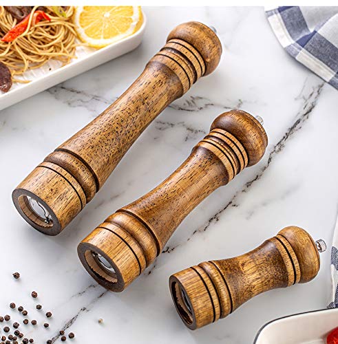 Wood Pepper Grinder Pepper Mill,Adjustable Coarseness Wooden Peppermill, Ceramic Grinding Mechanism Salt Mill Refillable - 8 inch