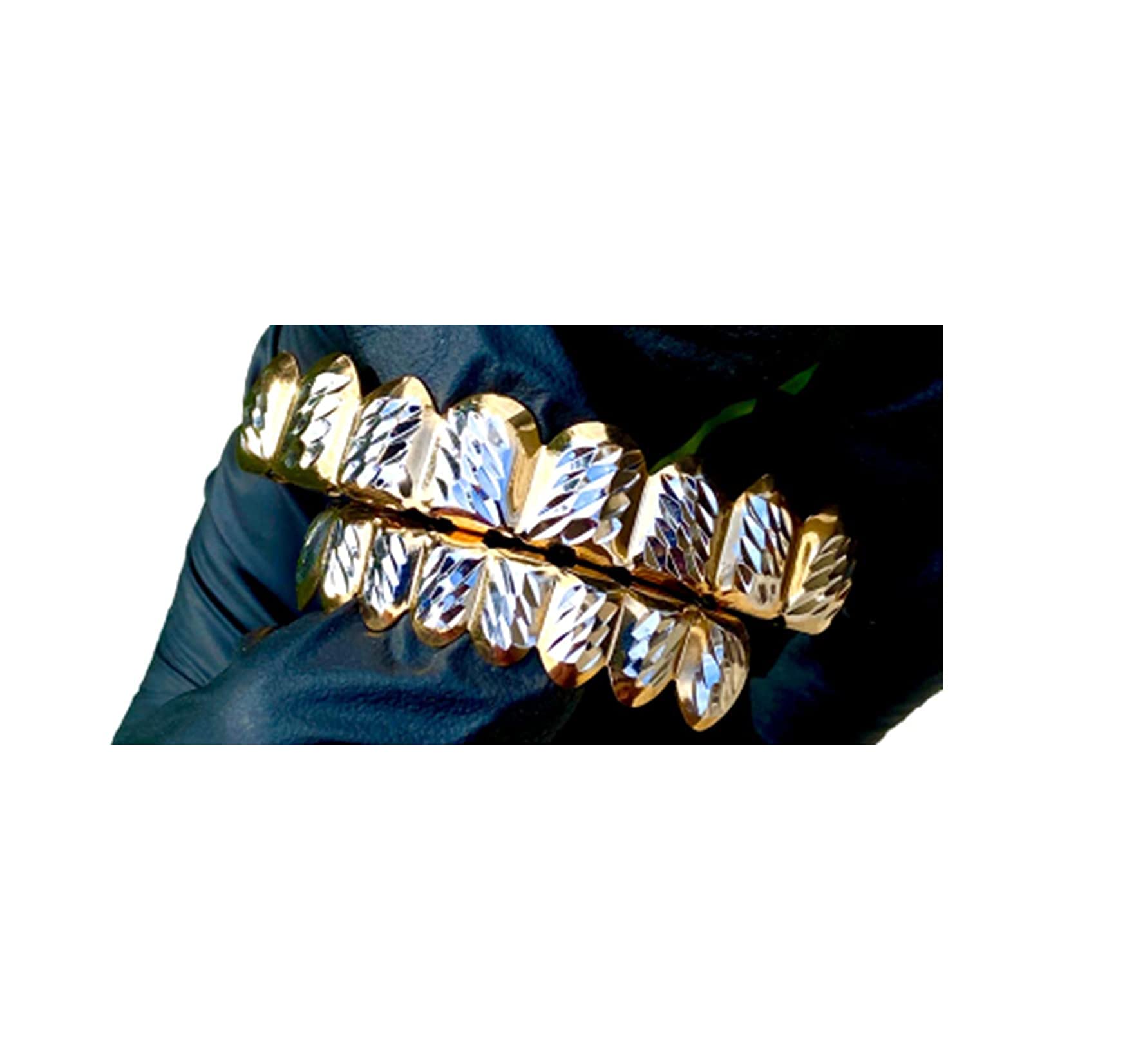 Shop-iGold 18k Gold Silver Two Tone Plated Cluster Custom Slugs Fangs Top Bottom Diamond Cut Grillz Mouth Teeth Grills Set - Grillz, Teeth Cap