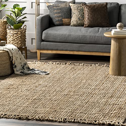 nuLOOM 8x10 Daniela Jute Tassel Hand Woven Area Rug, Natural, Solid Chunky Farmhouse Design, Natural Fiber, For Bedroom, Dining Room, Living Room, Hallway, Office, Entryway