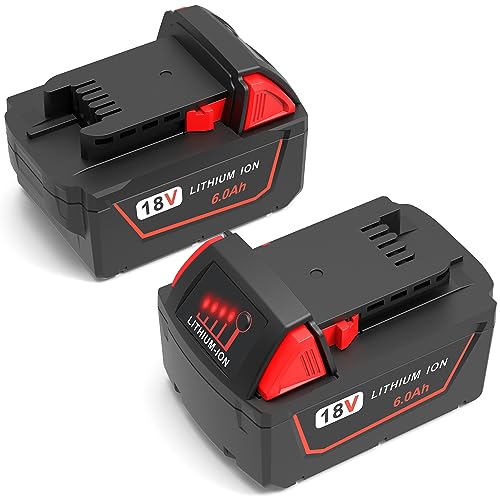 Rocivic 2 Packs Replacement for Milwaukee M18 Battery 6.0Ah, Compatible with Milwaukee m18 48-11-1860 48-11-1852 48-11-1850 48-11-1862 48-11-1812 Cordless Tools