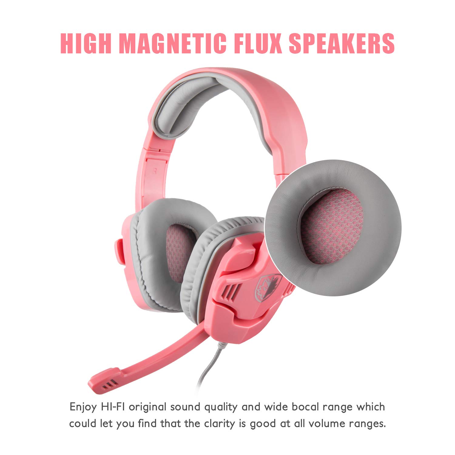 SADES SA708GT Pink Stereo Gaming Headset for Xbox One, PS4, PC, Nintendo Switch Games Over Ear Headphones