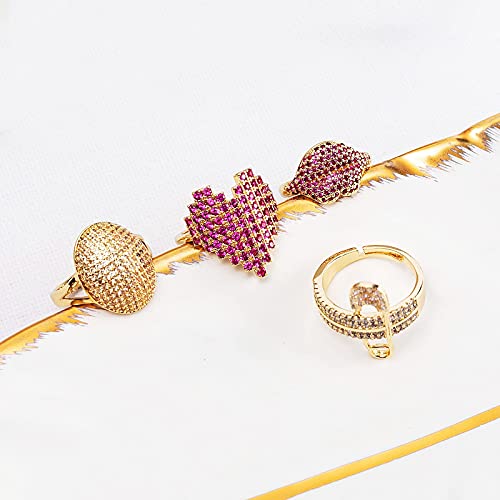Winssigma Gold Cubic Zirconia Ring for Women, Bella Ring Fushia Heart Diamond Ring Lip Ring Paper Clip Ring for Women