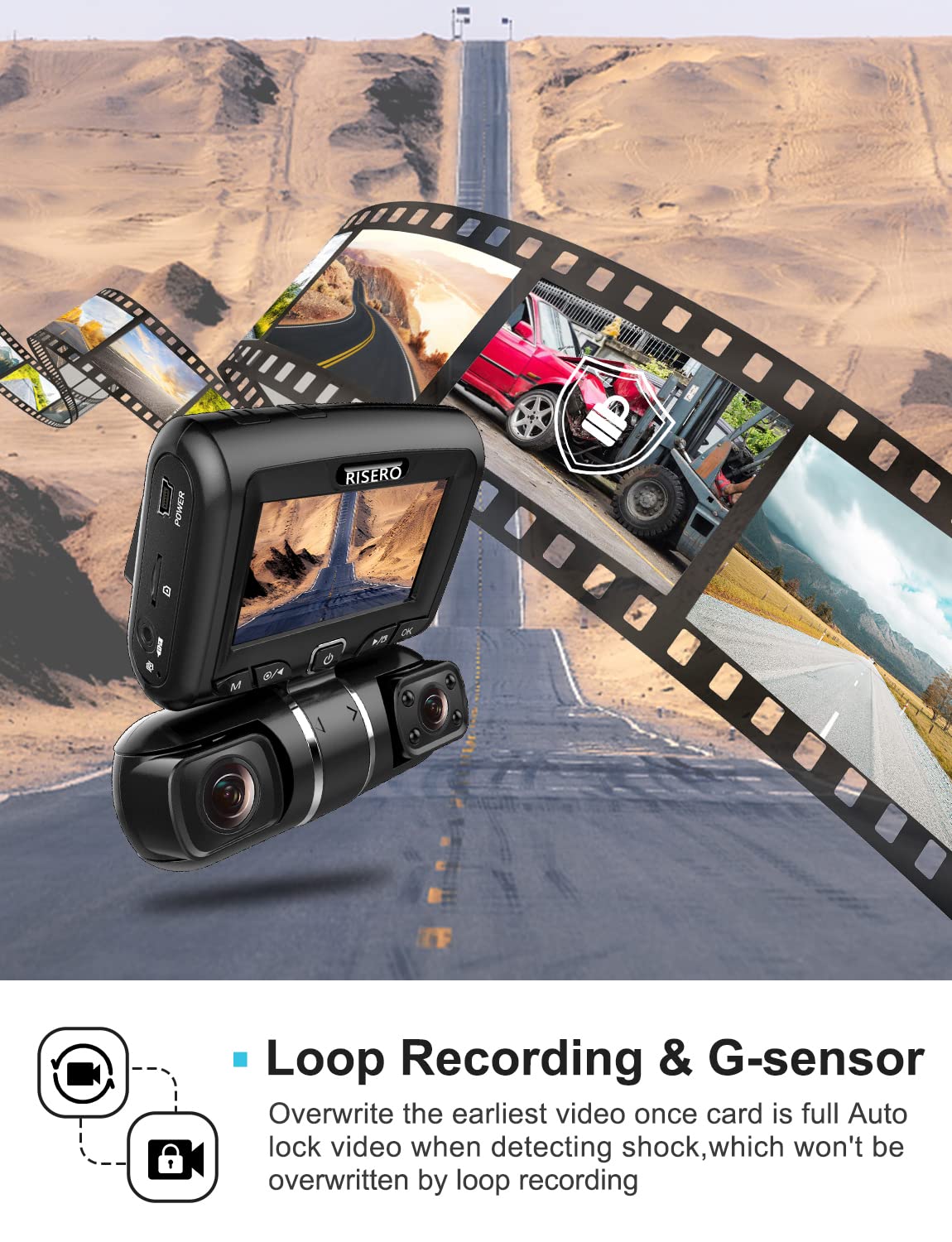 RISERO Dash Cam Front and Rear 1080P Car Dash Camera Car Dashboard Camera Recorder Infrared Night Vision 24H Parking Monitor APP WiFi 170°Angle Lens WDR Loop Recording G-Sensor Support 256GB