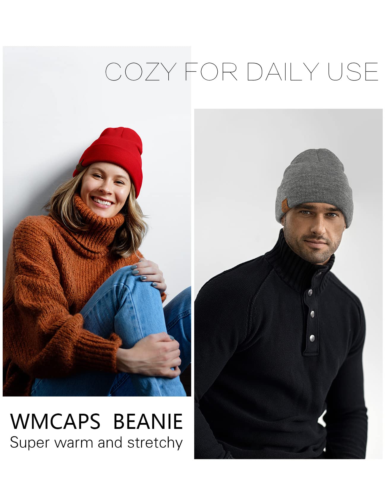 Winter Beanie Acrylic Winter Hats for Women Men Soft Warm Unisex Cuffed Beanie (Black)