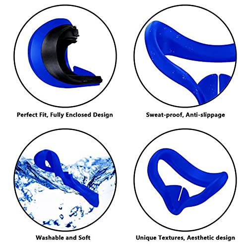 TOMSIN Touch Controller Grip Cover with Silicone Face Cover, Protective Lens Cover, Silicone Handle Strap for Oculus Quest 2, Sweatproof Lightproof Anti-Throw Accessories Set (Blue)