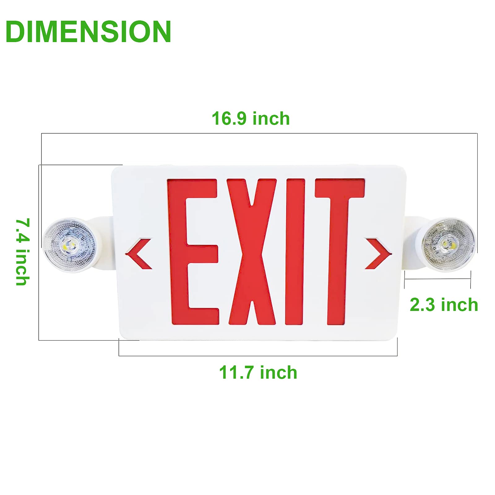 Red LED Exit Sign with Emergency Lights, Two LED Adjustable Head Emergency Exit Lights with Battery Backup, Dual LED Lamp ABS Fire Resistance UL-Listed 120-277V