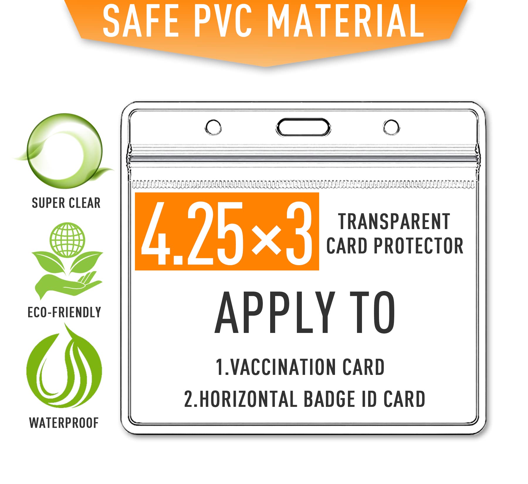 Waterproof Vaccination Card Protector, 5 Pack Plastic ID Holder for Vaccination Card Clear Plastic Card Sleeves with Hole Slots for Lanyards, Vax Document Holders with Resealable Zip, PVC - 4.25"x3"