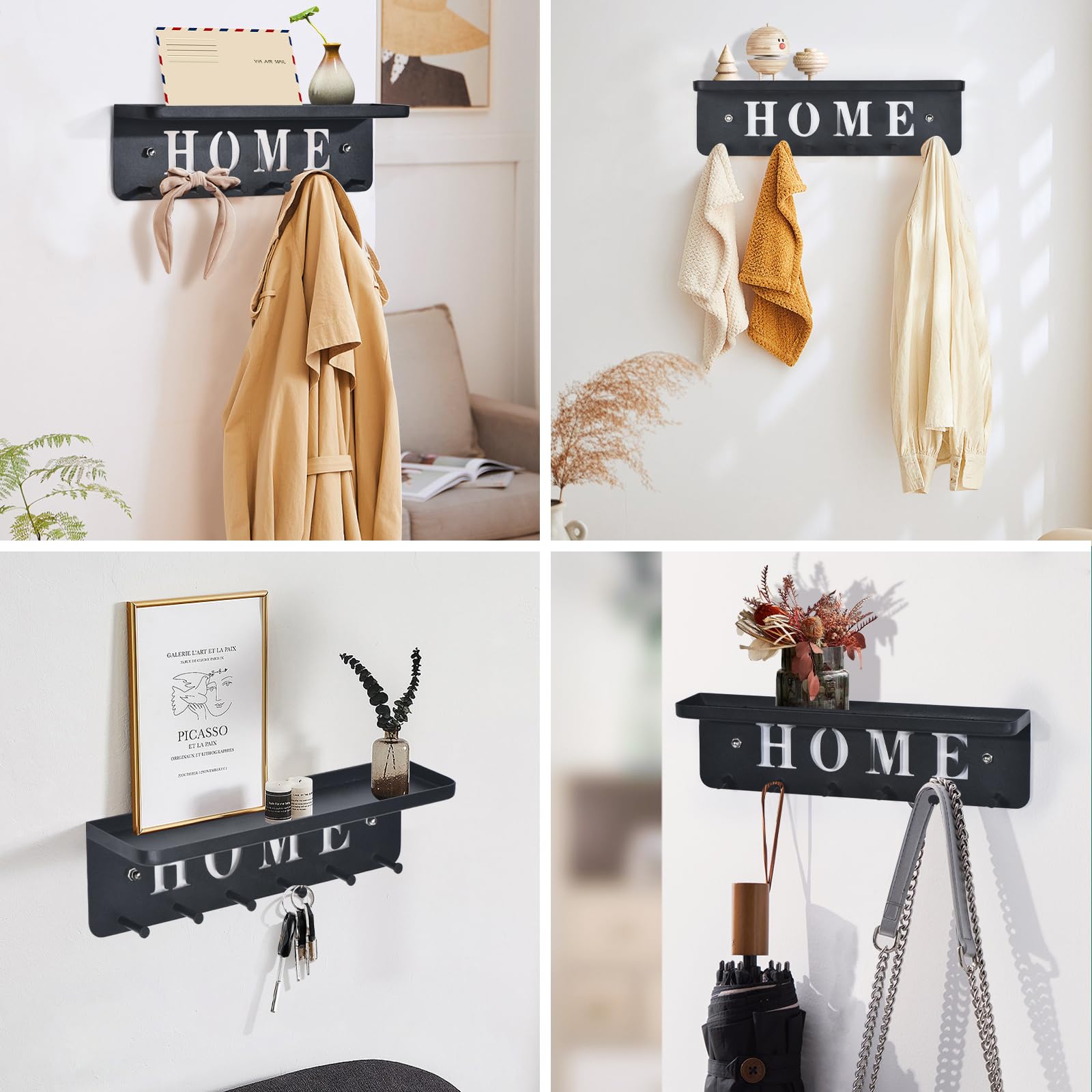 MiniTeasure Iron Key Holder, Wall Mount Key Rack with 8 Hooks, Mail Organizer for Entryway, Hallway, Office, 10x2.4x3.2 inches