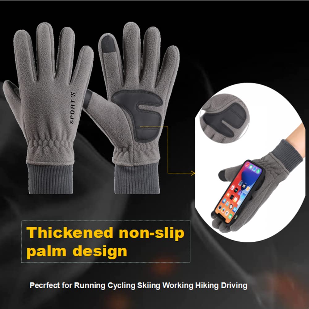Winter Gloves Men Women Touch Screen Warm Gloves Water Resistant Windproof Thermal Gloves for Driving Running Cycling Texting (Gray)