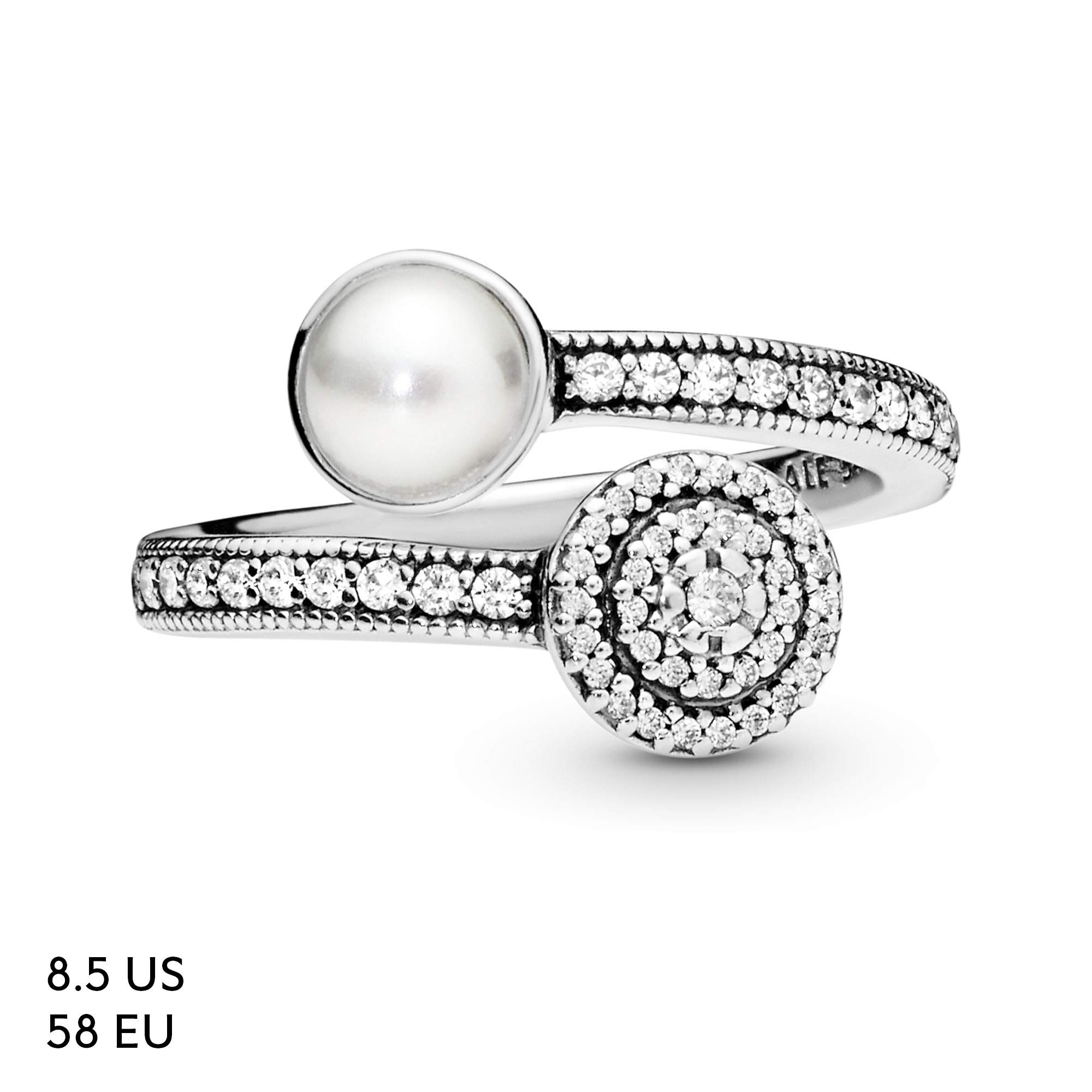 Pandora Jewelry Pave White Crystal Pearl and Cubic Zirconia Ring in Sterling Silver, Size 8.5
