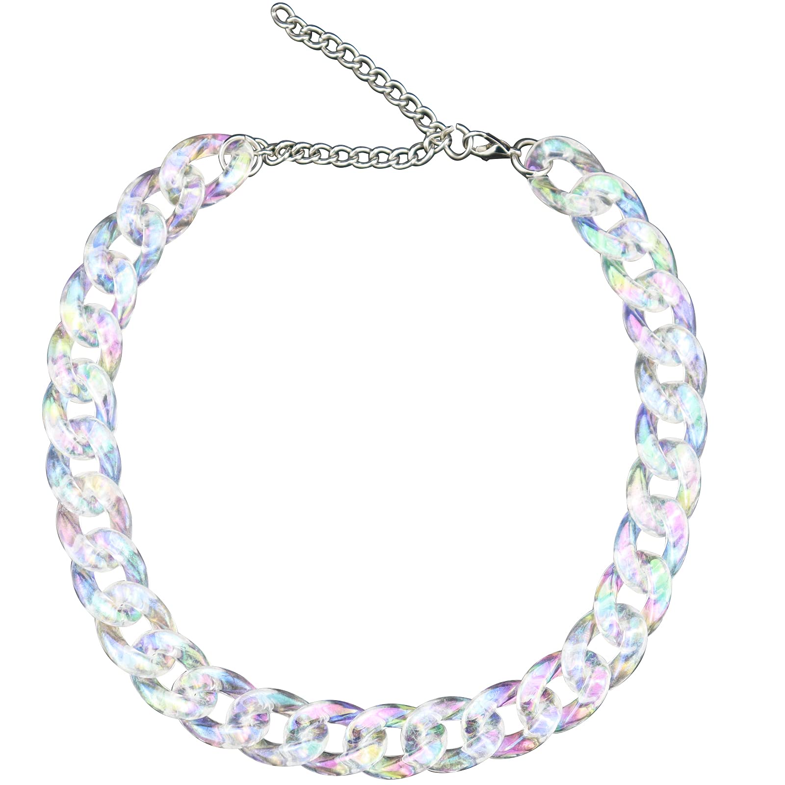 Riuziyi Punk Acrylic Cuban Link Chain Transparent AB Color Plastic Resin Choker Necklace Chunky Hip Hop Statement Neck Collar Jewelry Gift for Women Teens Girls