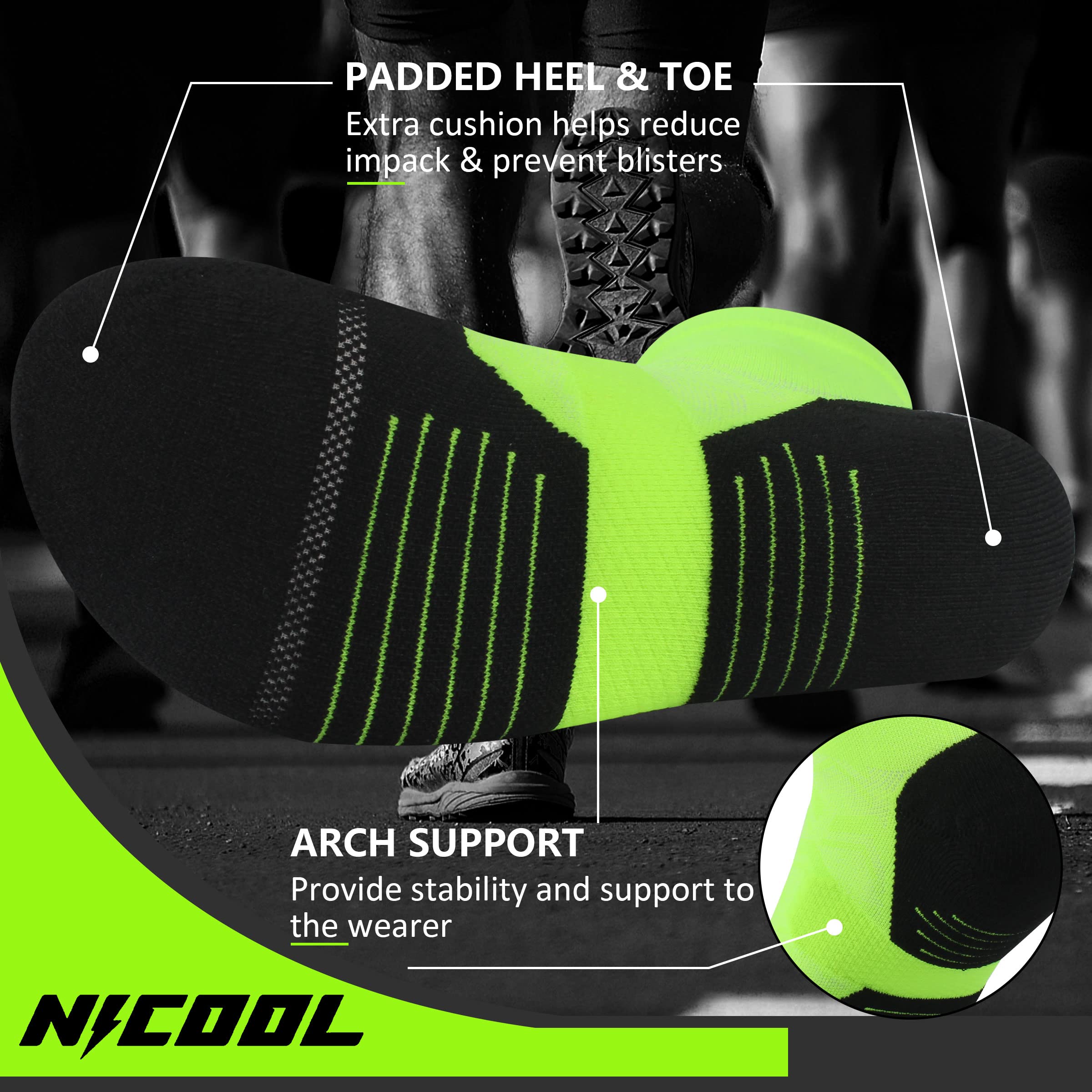 NIcool Running Socks for Men Women Fashional Arch Compression Support Athletic Quarter Socks Purple