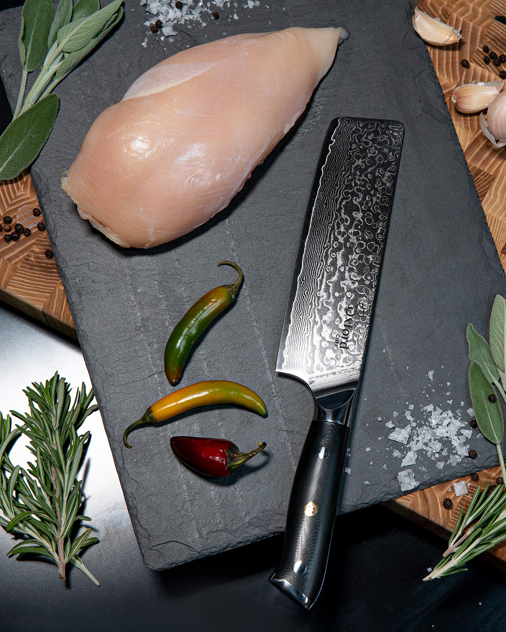 Oxford CHEF Nakiri Chef Knife 6.5 Inch - Damascus Japanese VG10 Super Steel 67 Layer High Carbon Stainless Steel