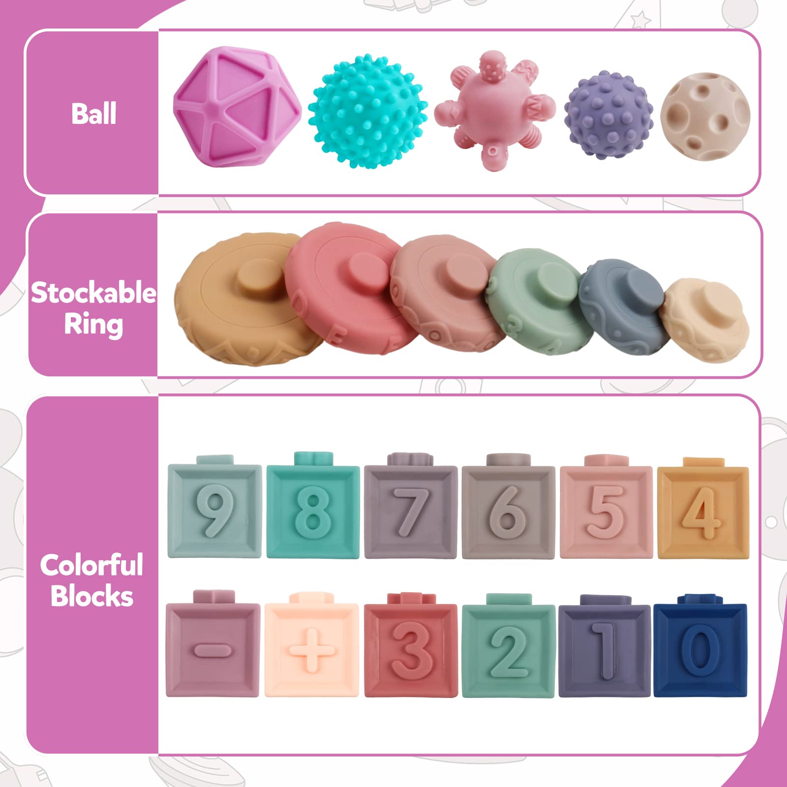 TSYAN Baby Blocks Soft Building Blocks Montessori Toys for Infant 0-6 6-12 Months Baby Sorting and Stacking Sensory Teething Toys Educational Learning Stacking Tower for Newborns Toddlers Babies