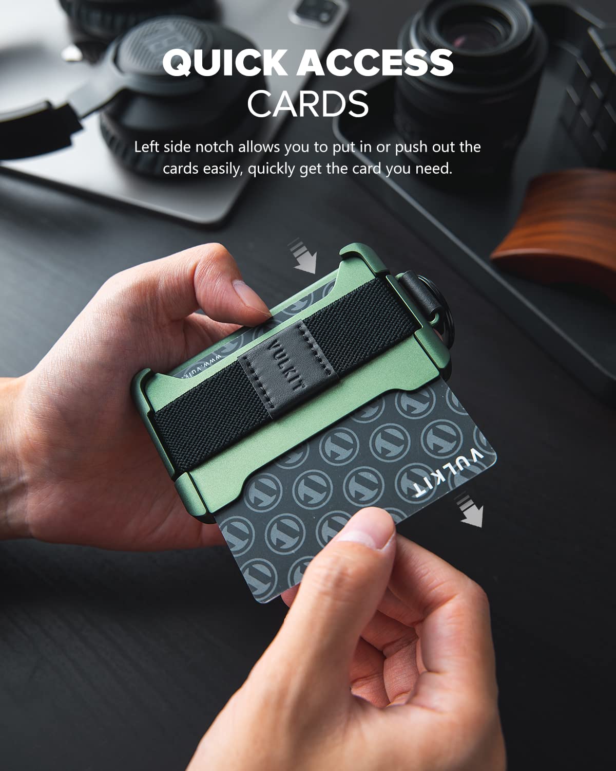 VULKIT Slim Minimalist Metal Wallet Credit Card Holder RFID Blocking Ultralight Aluminum Wallets with Elastic Cash Strap