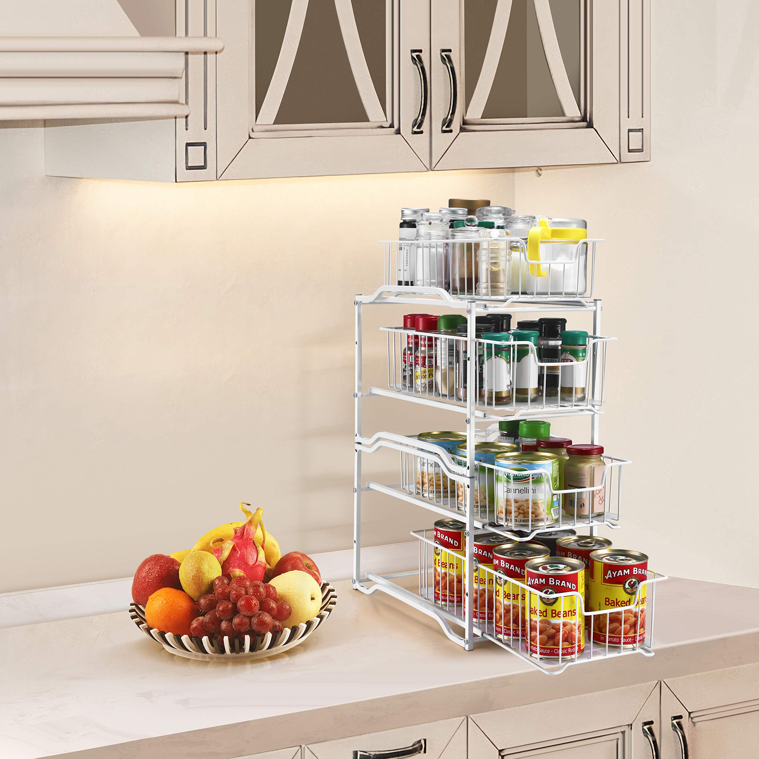 Simple Trending 2 Tier Stackable Under Sink Cabinet Organizer with Sliding Storage Drawer, White