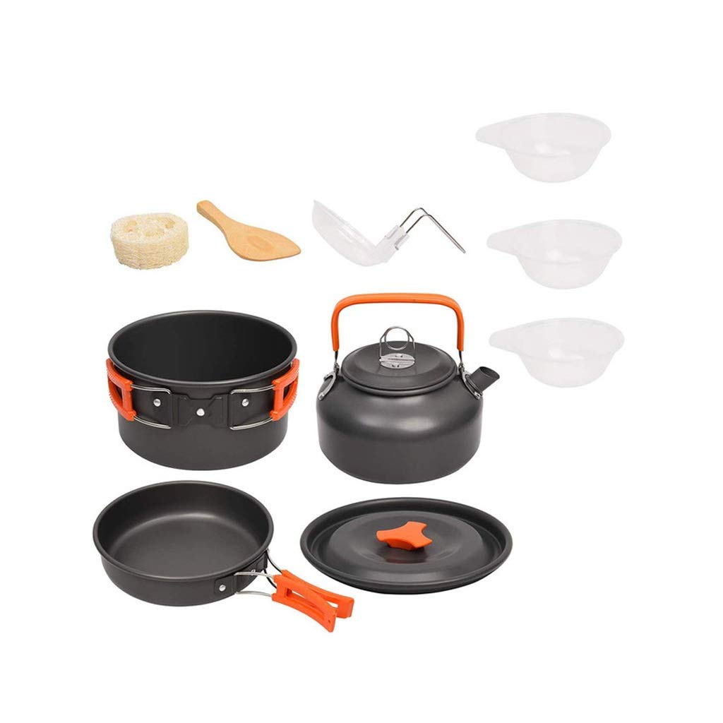 YFDM Camping Cookware Kit Outdoor Aluminum Cooking Set Water Kettle Pan Pot Travelling Hiking Picnic BBQ Tableware Equipment